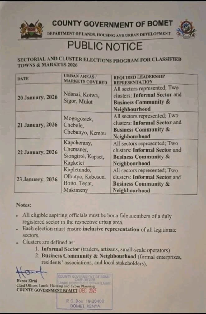 Notice: Sectoral And Cluster Elections Pogram – 2026 - The County ...
